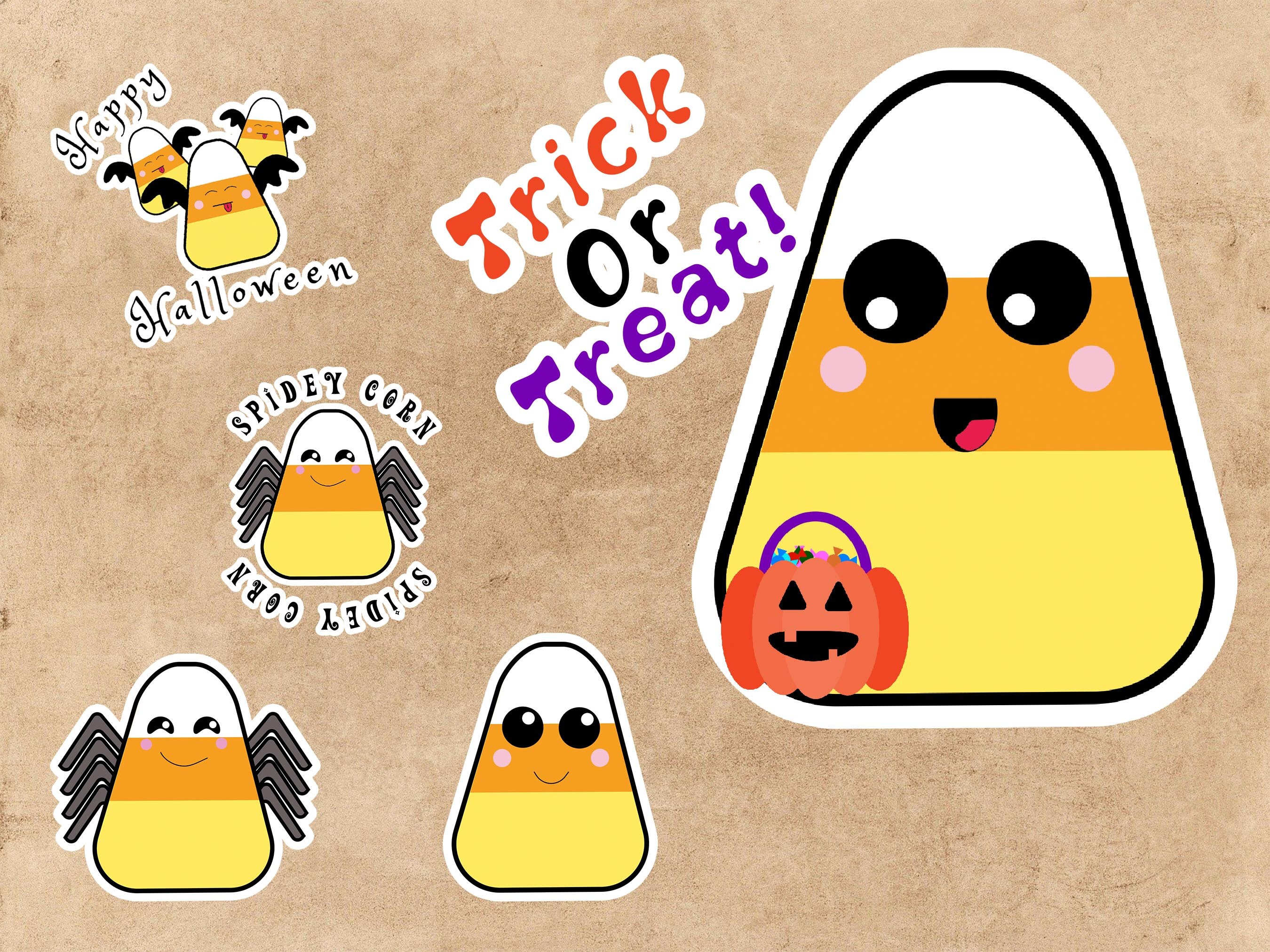 Cute Halloween PNG Printables Stickers, Candy Corn Stickers, Print and ...