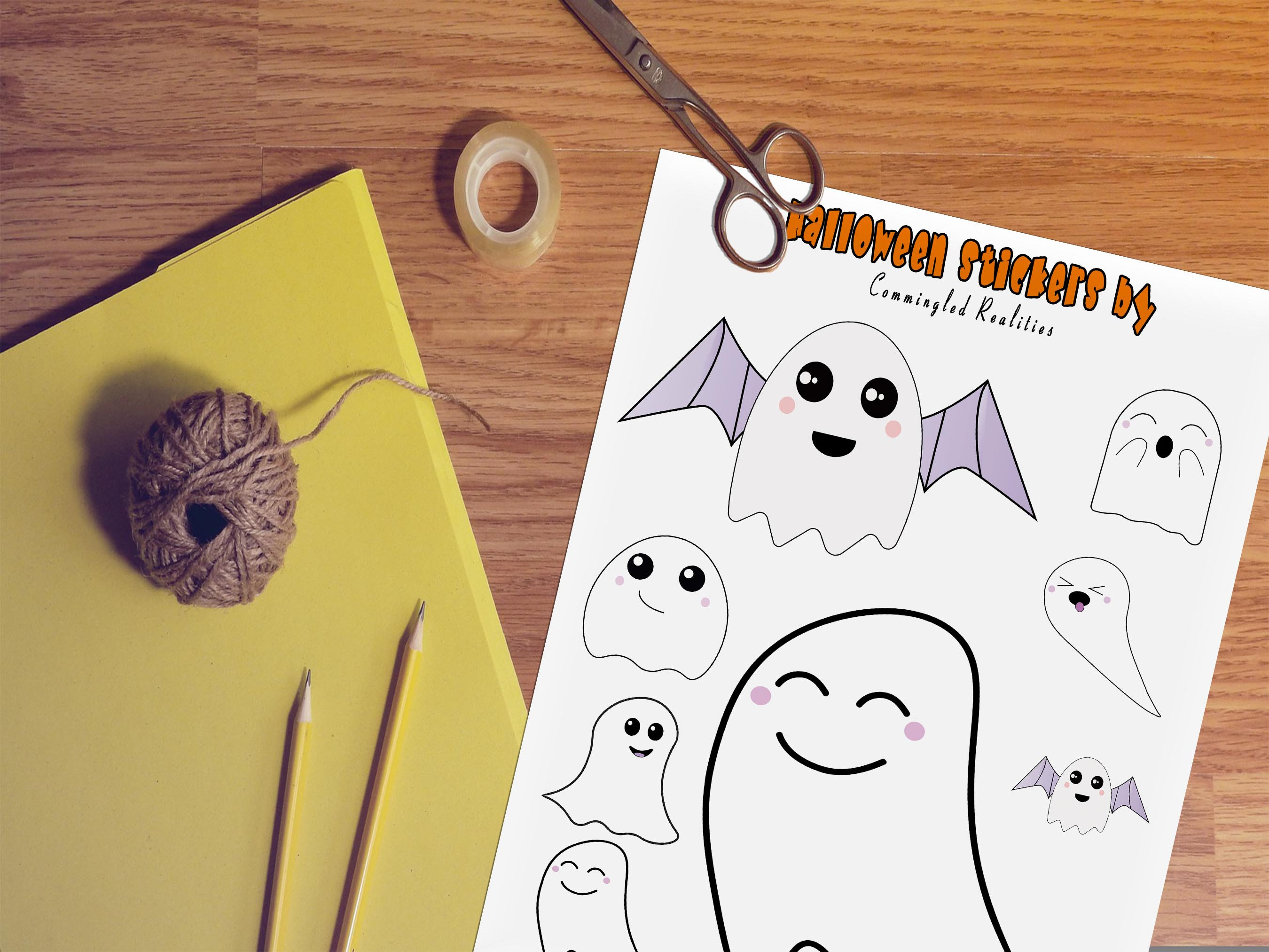 Cute Halloween PNG Printables Stickers, Cute Ghost Stickers, Print and ...