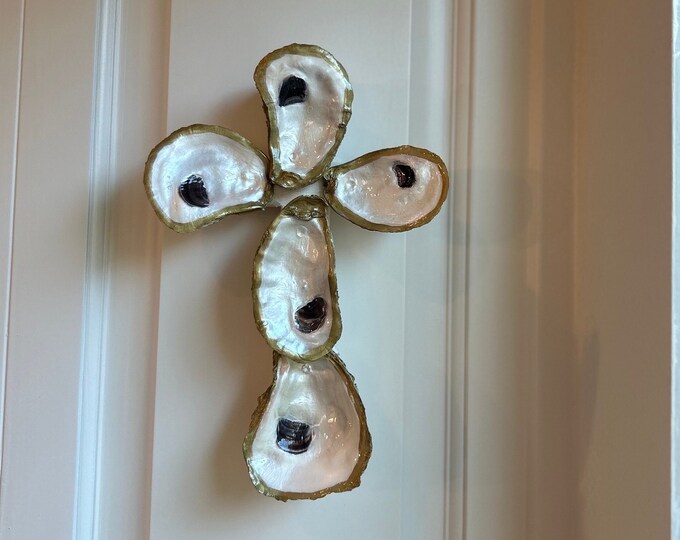 Oyster Shell Cross for Home Blue and White Floral Oyster Shell Wall Art ...