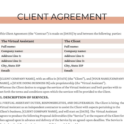 Virtual Assistant Contract Virtual Assistant Agreement - Etsy