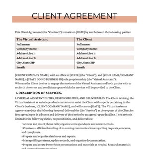 Virtual Assistant Client Agreement Template Virtual - Etsy Canada