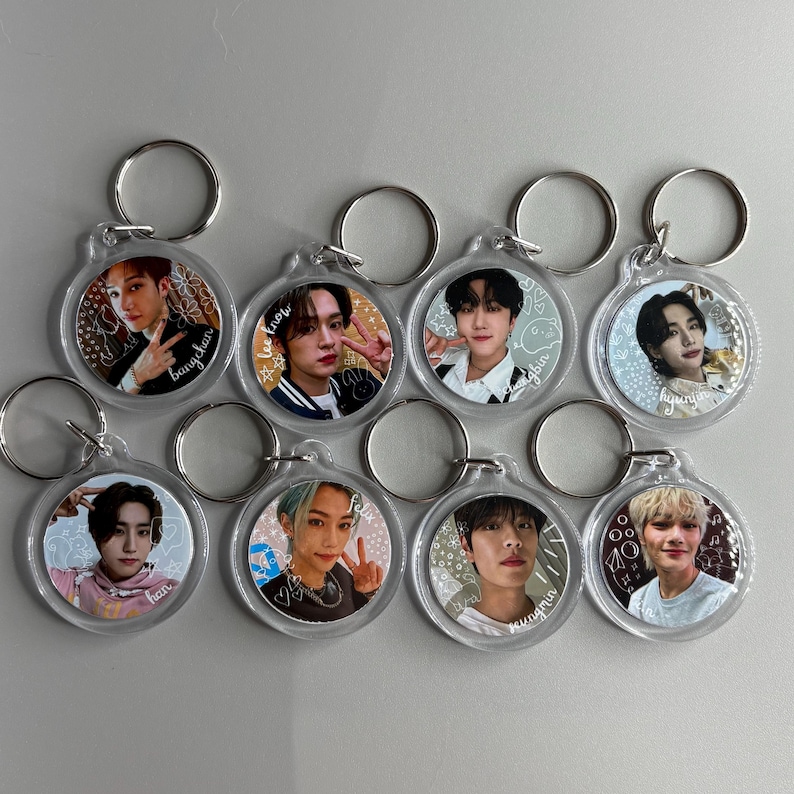 Stray Kids SKZ Member Cute Doodled Double Sided Photo Circle Keychain ...