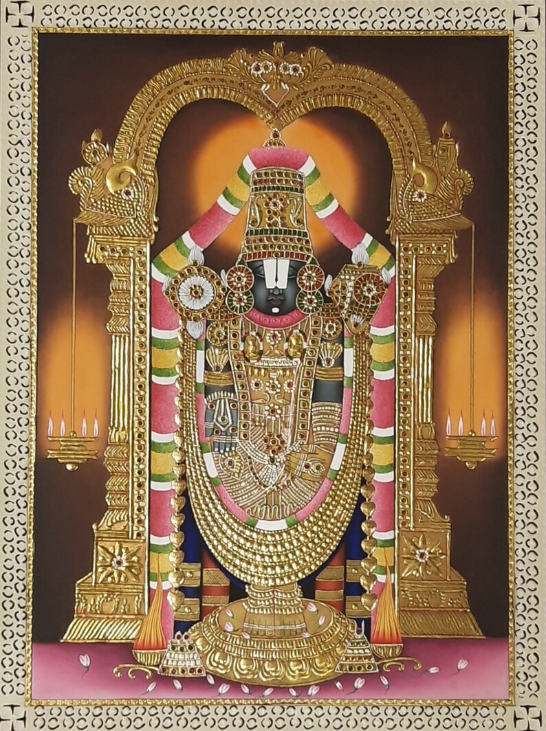 Handmade Tirupati Balaji & Lakshmi Painting: Gold Foil Watercolor Art ...