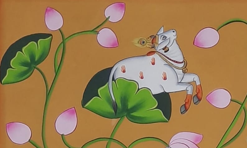 Indian Traditional Kamal Talai With Beautiful Cows Pichwai Handmade ...