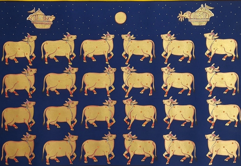 Golden Cows Pichwai Painting: Traditional Indian Wall Decor - Etsy