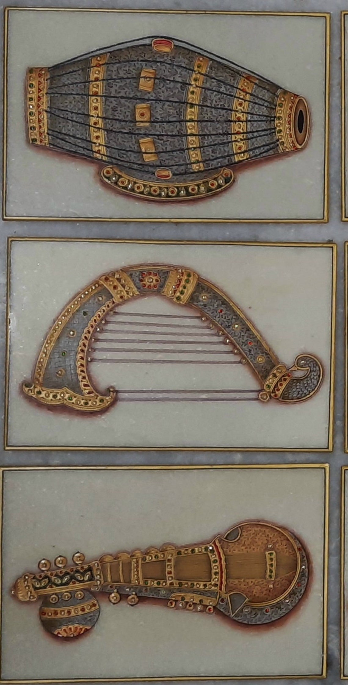 Hand Painted Musical Instrument Art: Indian Artwork on Marble (set of 9 ...