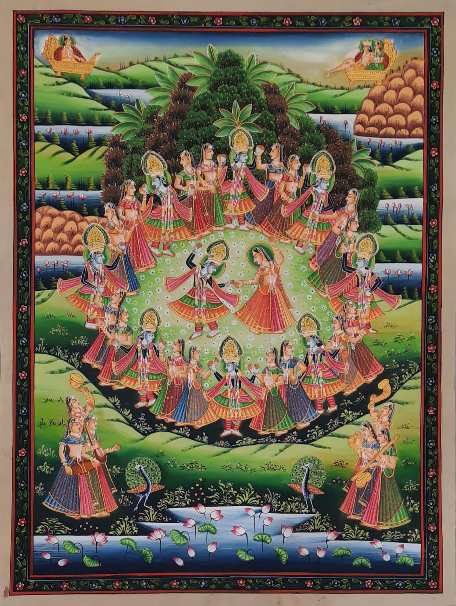 Hand Painted Radha Krishna Raas Leela Pichwai Painting, Krishna ...