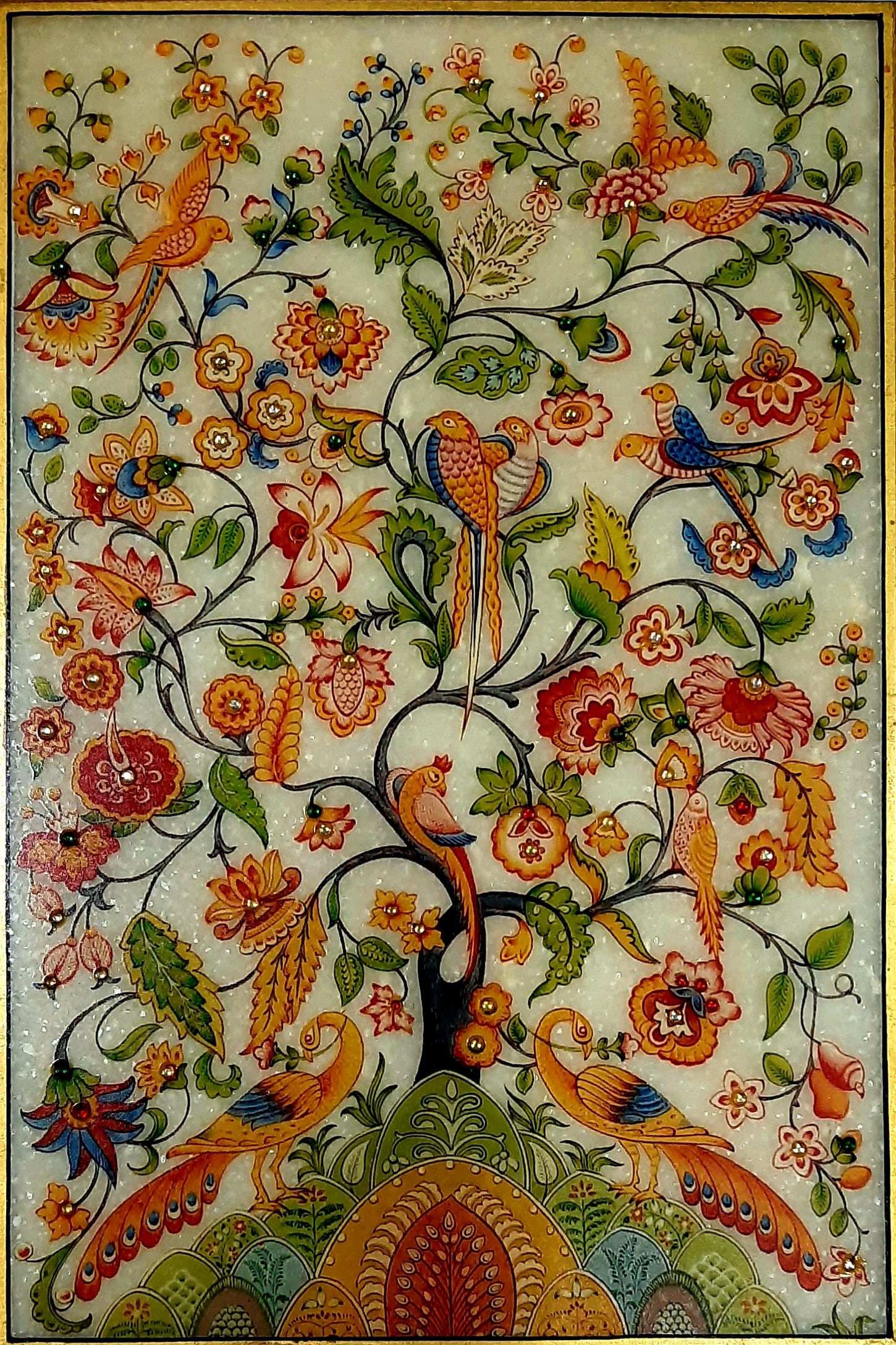 Traditional Hand Painted Tree of Life Pichwai Painting on Marble, Tree ...