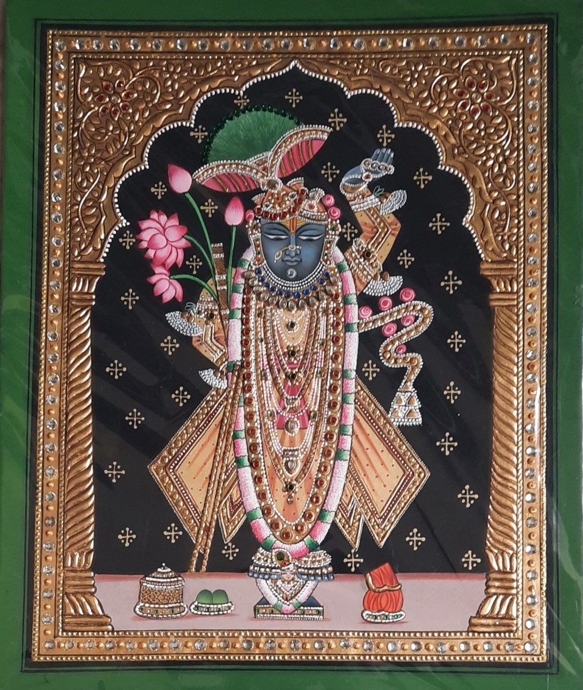 Handmade Tanjore Painting: Hindu God Ganesh, Gold Foil & Swarovski - Etsy
