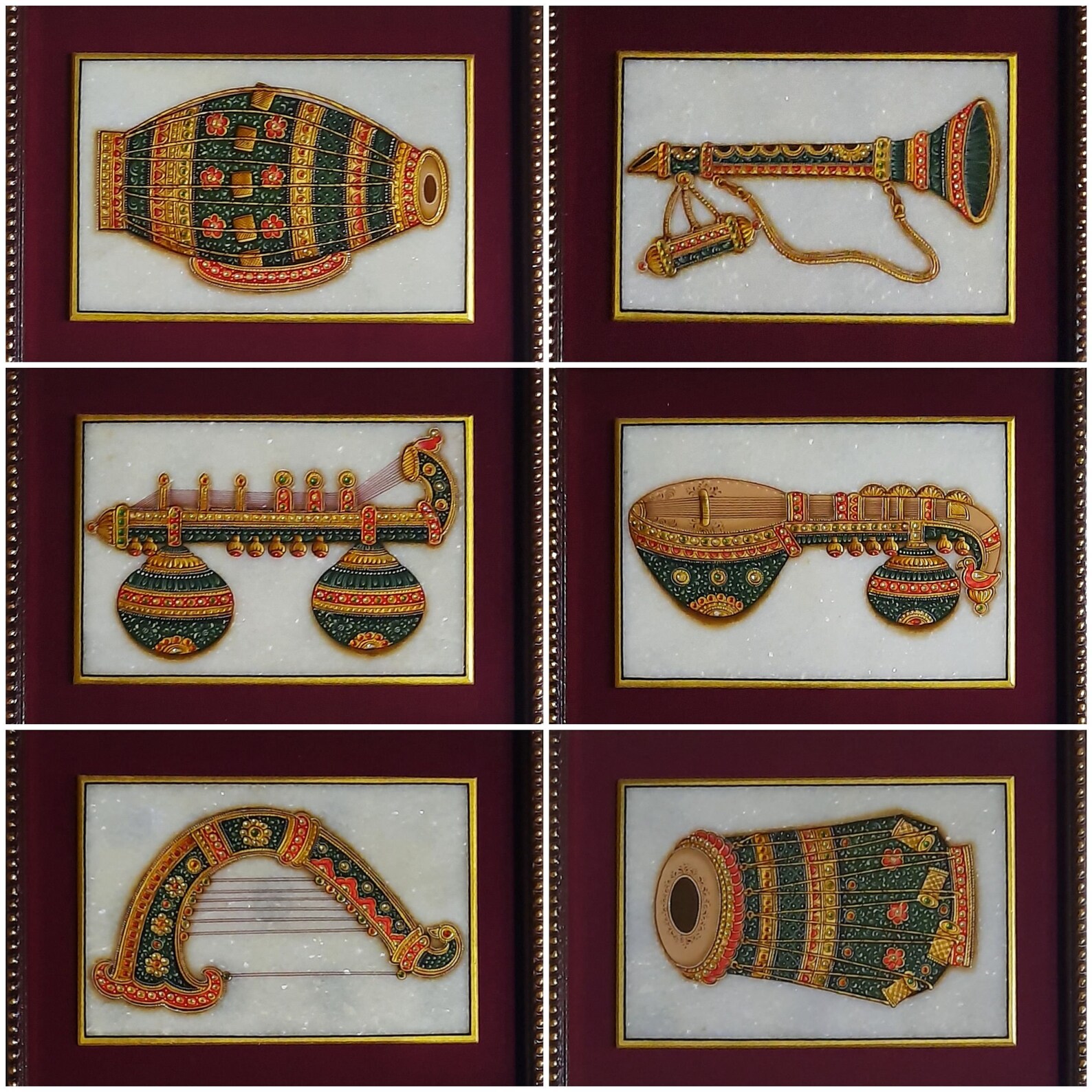 Set of 6 Musical Instrument Hand Painted Painting, Fine Art Work, Rare ...