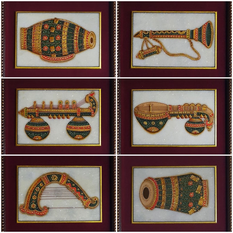 Set of 6 Musical Instrument Hand Painted Painting, Fine Art Work, Rare ...
