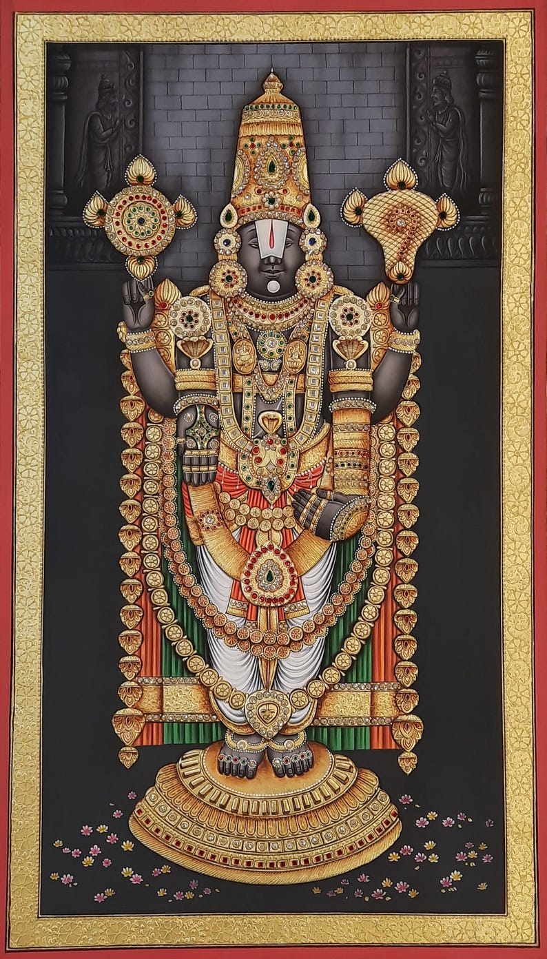 Handmade Tirupati Balaji 3D Painting: Gold Foil, Ruby, Emerald - Etsy