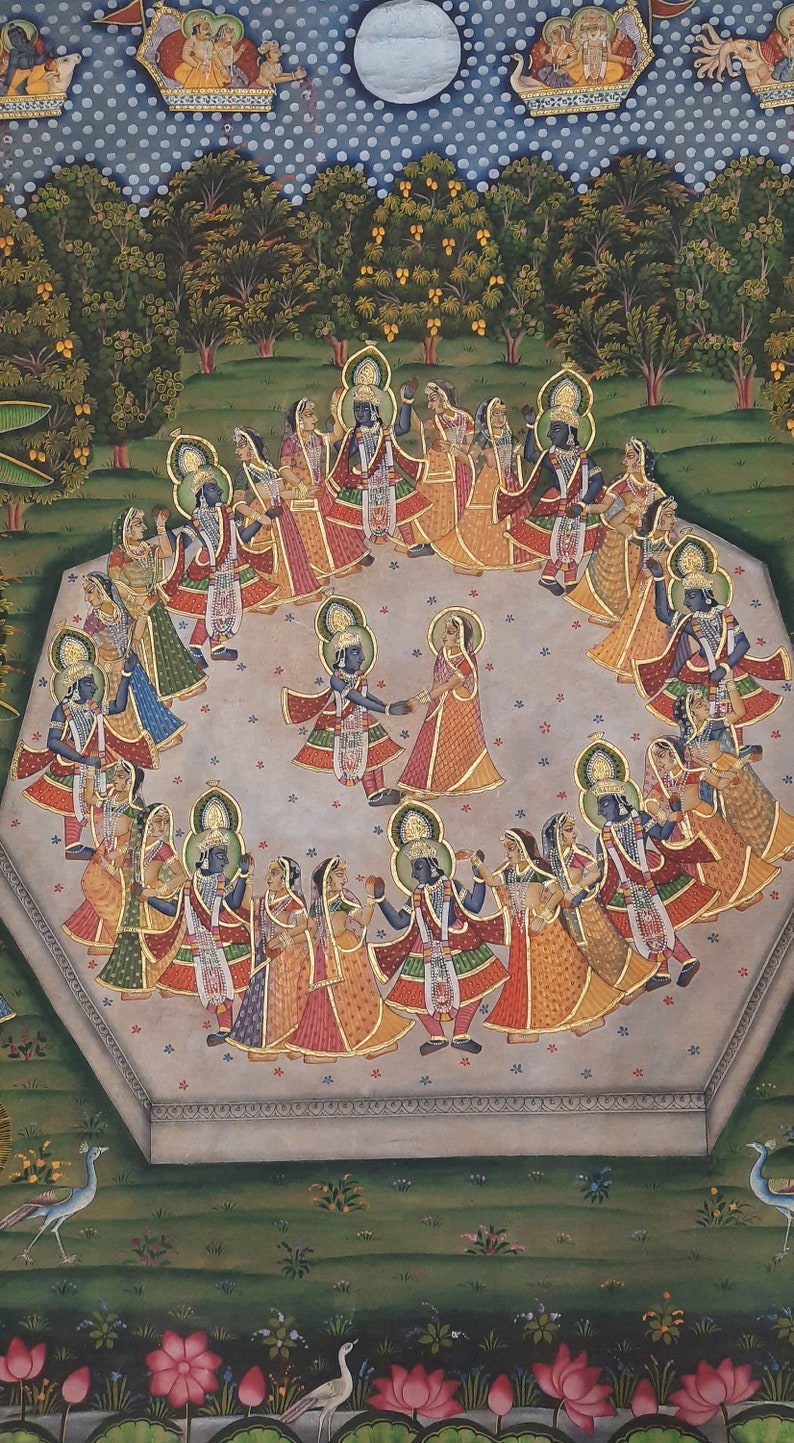 Indian Traditional Radha Krishna Raas Leela Pichwai Painting, Radha ...