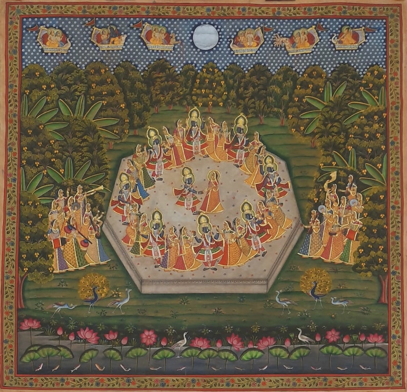 Indian Traditional Radha Krishna Raas Leela Pichwai Painting, Radha ...