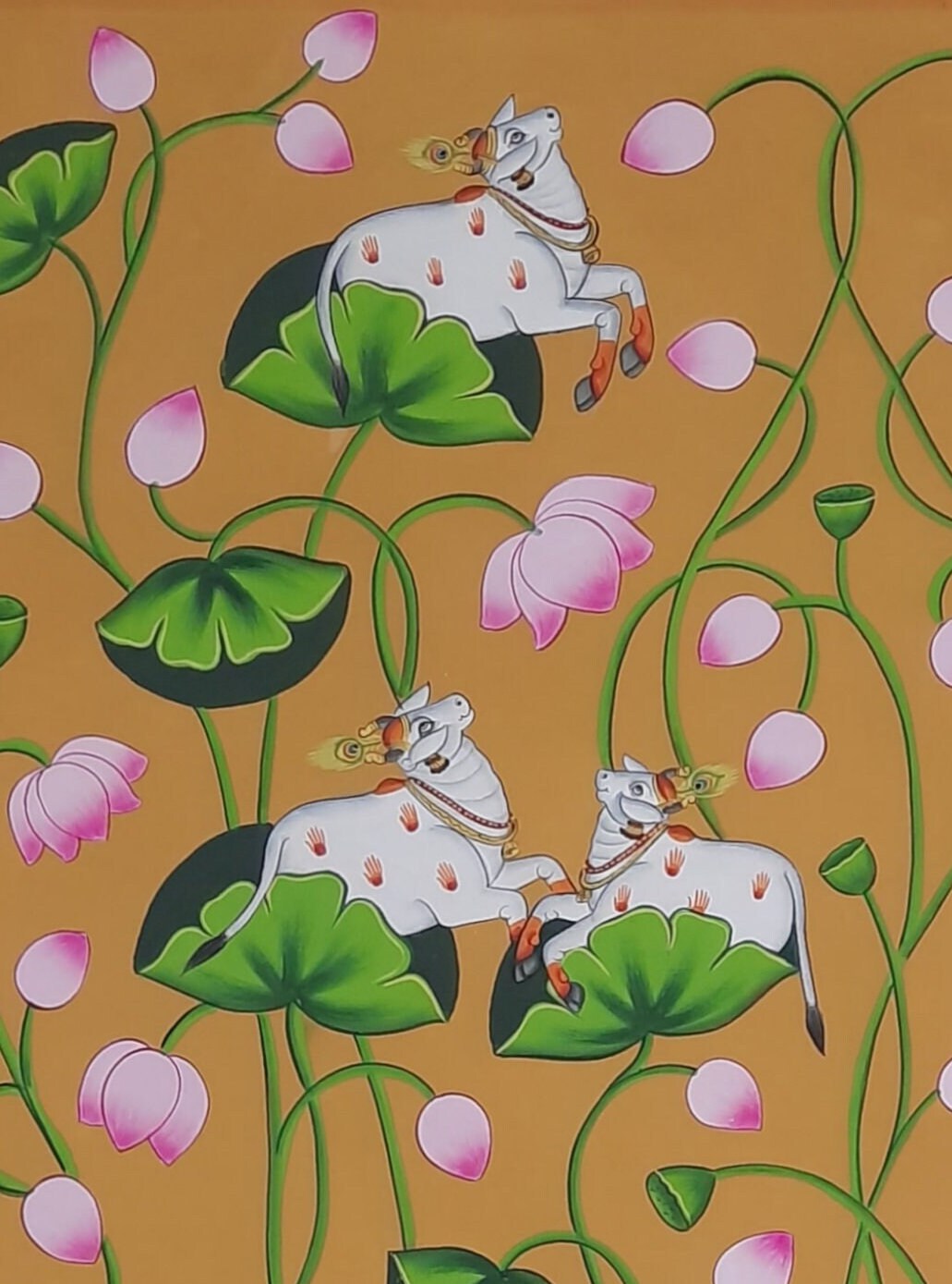 Indian Traditional Kamal Talai With Beautiful Cows Pichwai Handmade ...