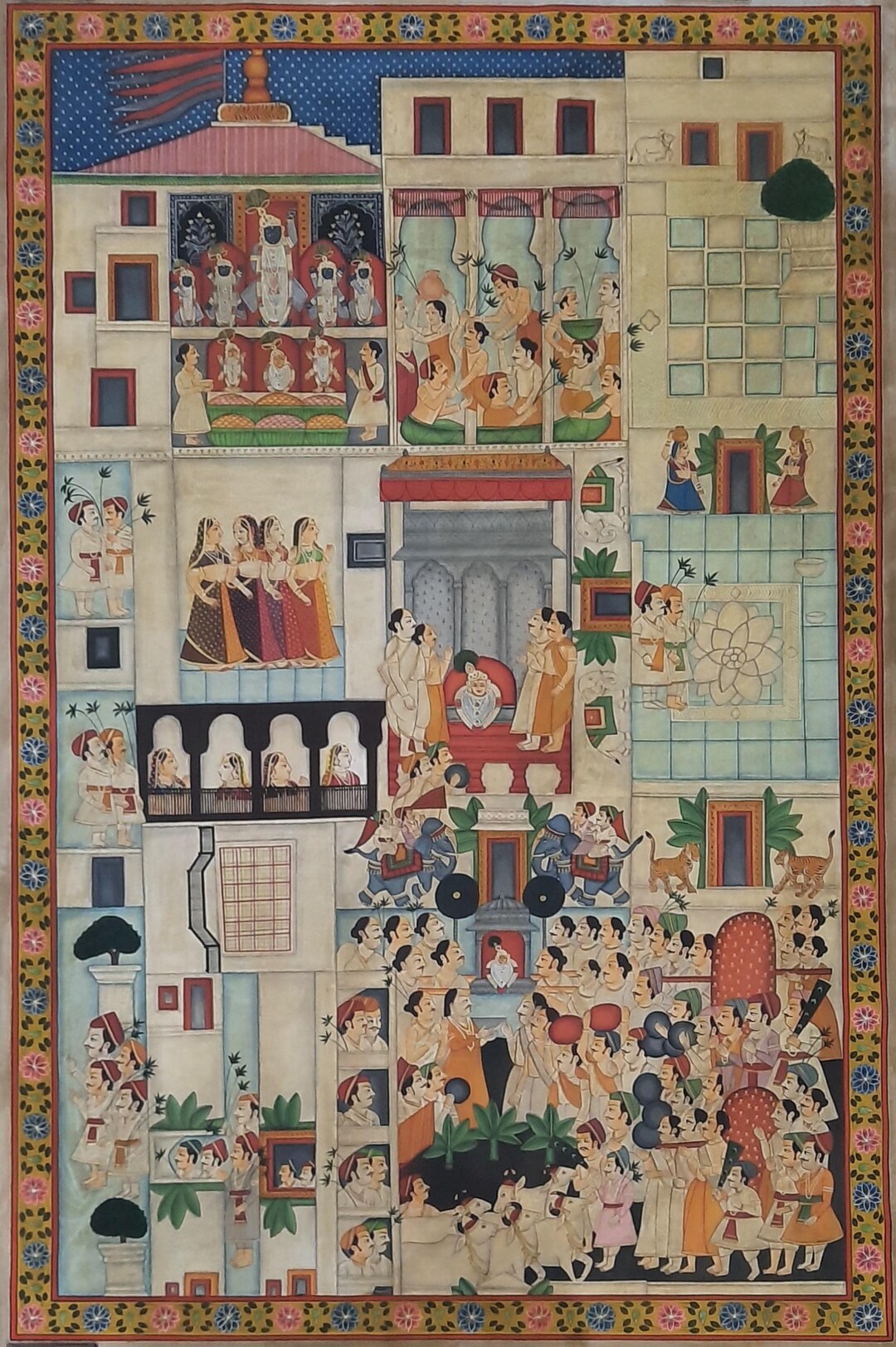 Lord Shrinathji Temple Haveli Hanmade Pichwai Painting on Cotton Cloth ...