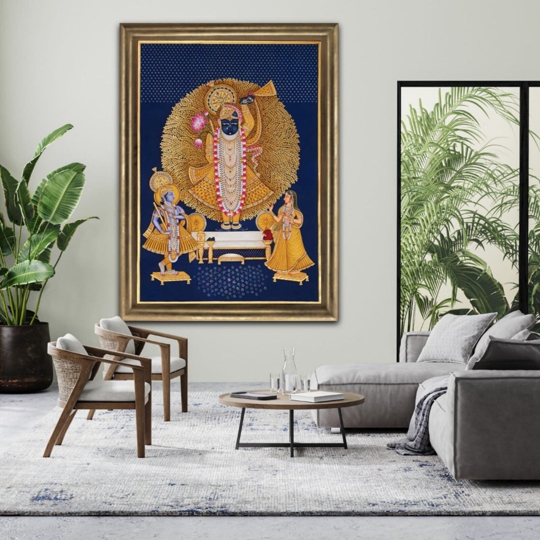 Shrinathji Pichwai Painting: Gold Foil & Watercolor Indian God Art - Etsy