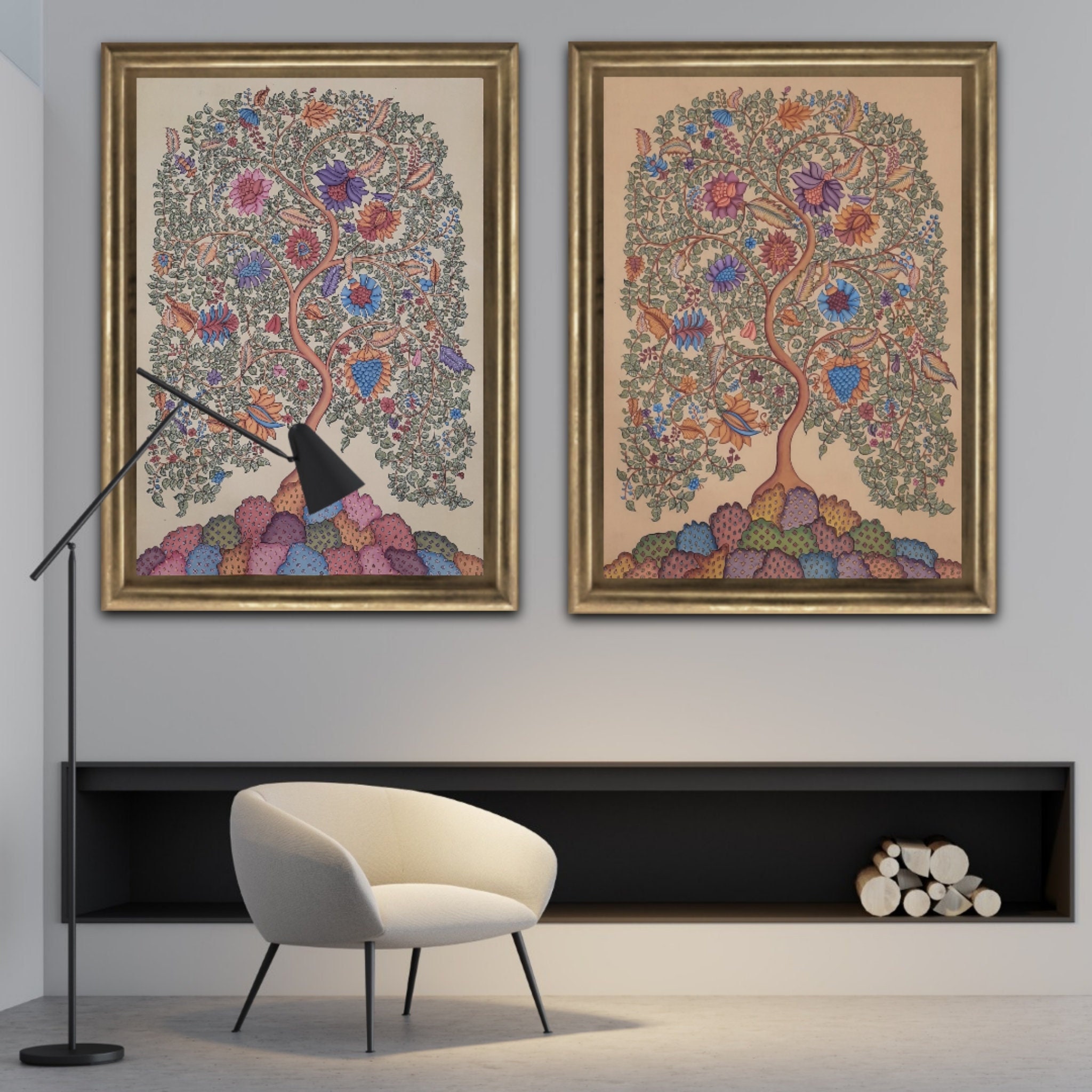 Traditional Hand Painted Tree of Life Pichwai Painting, Lotus Kamal ...