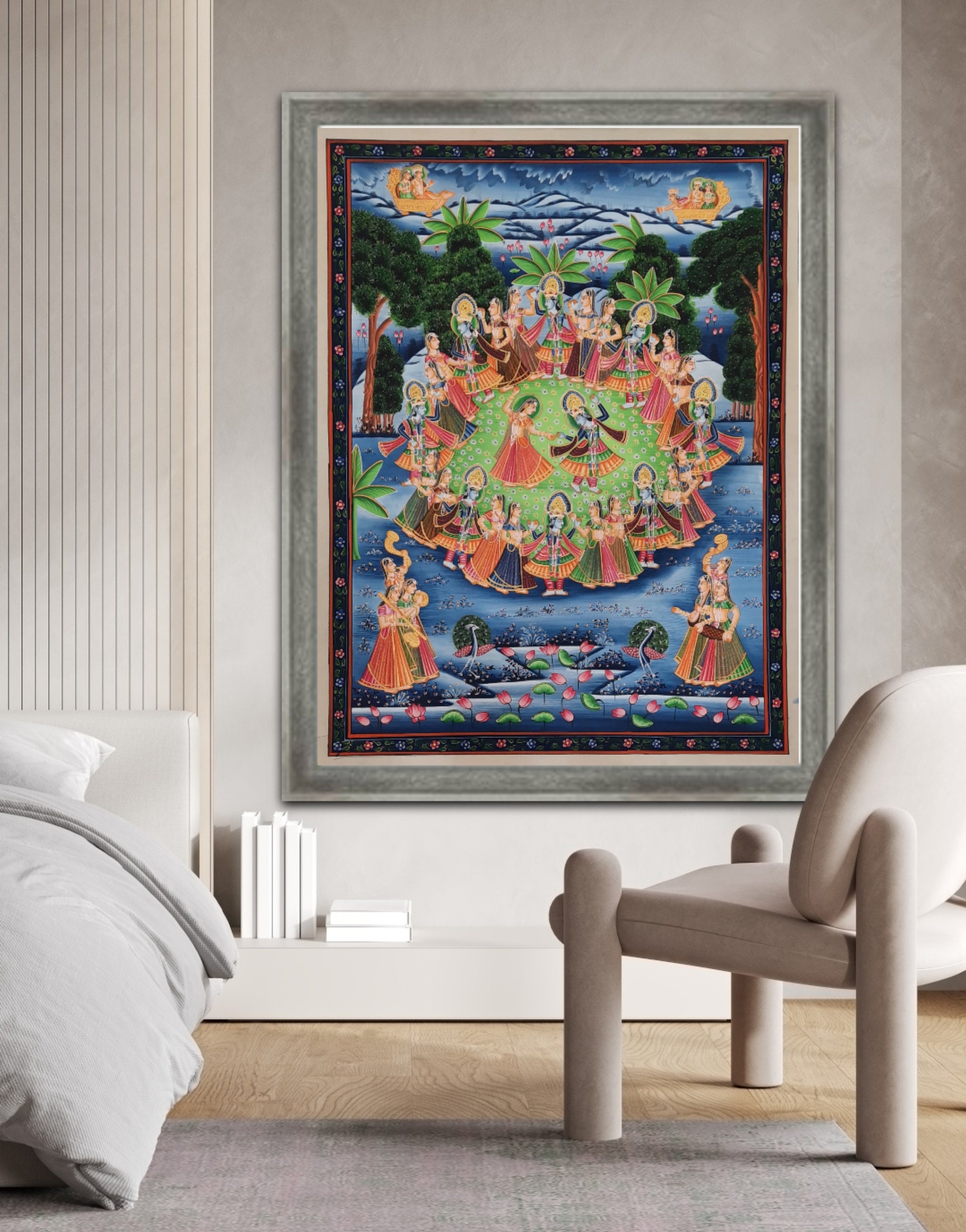 Hand Painted Radha Krishna Raas Leela Pichwai Painting: Traditional ...