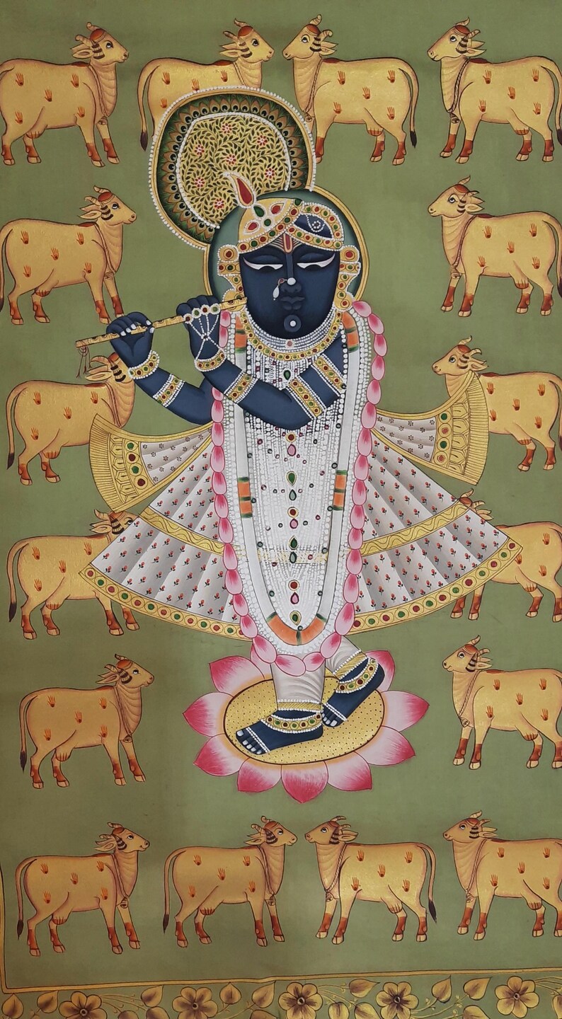 Lord Shrinathji Pichwai Painting: Traditional Krishna Art on Cotton - Etsy