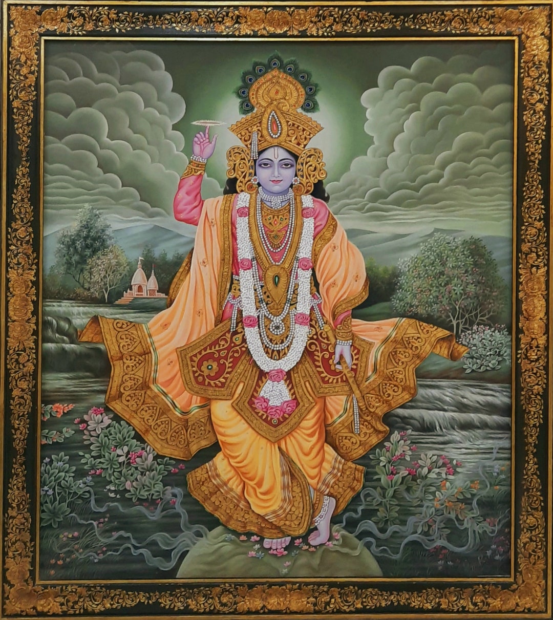 Hand-painted Lord Vishnu Canvas Art: Hindu God, Religious Theme (3x4 ...