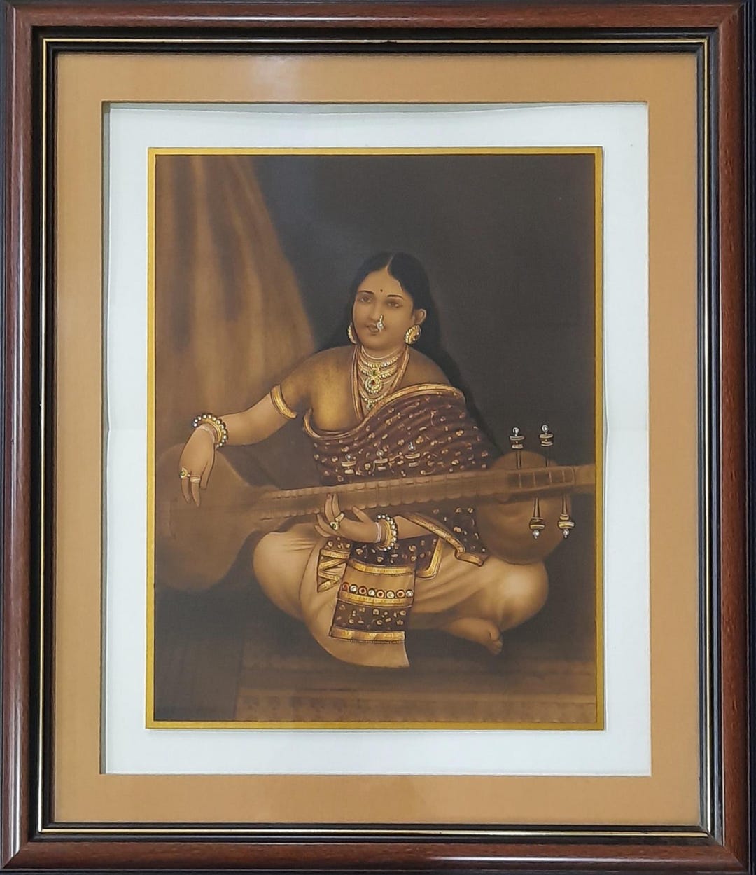 A Beautiful Lady With Sitar Raja Ravi Verma Painting, Oil Paint on ...