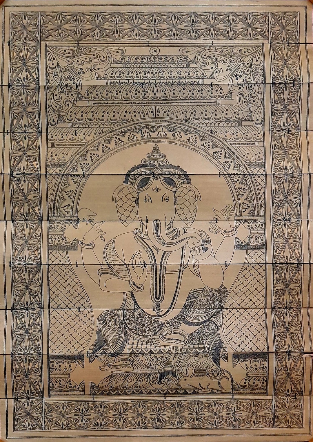 Ganesha Palm Leaf Painting: Indian Pattachitra Art Scroll - Etsy