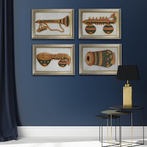 Set of 6 Musical Instrument Hand Painted Painting, Fine Art Work, Rare ...