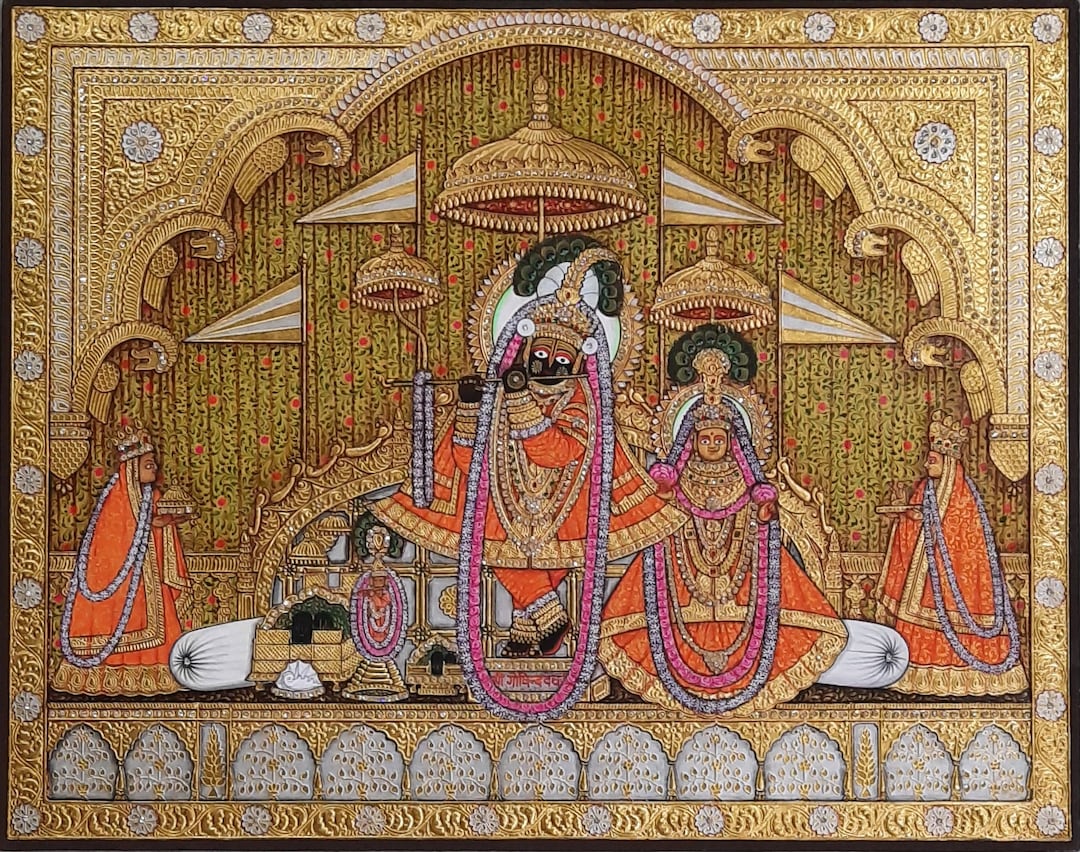Govind Dev Ji Tanjore Painting: 24K Gold Traditional Indian Art - Etsy