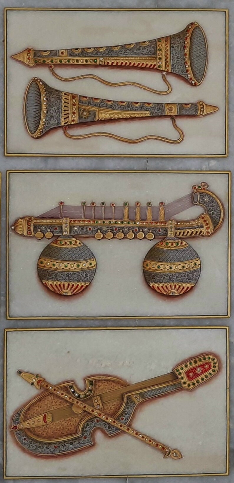 Hand Painted Musical Instrument Art: Indian Artwork on Marble (set of 9 ...