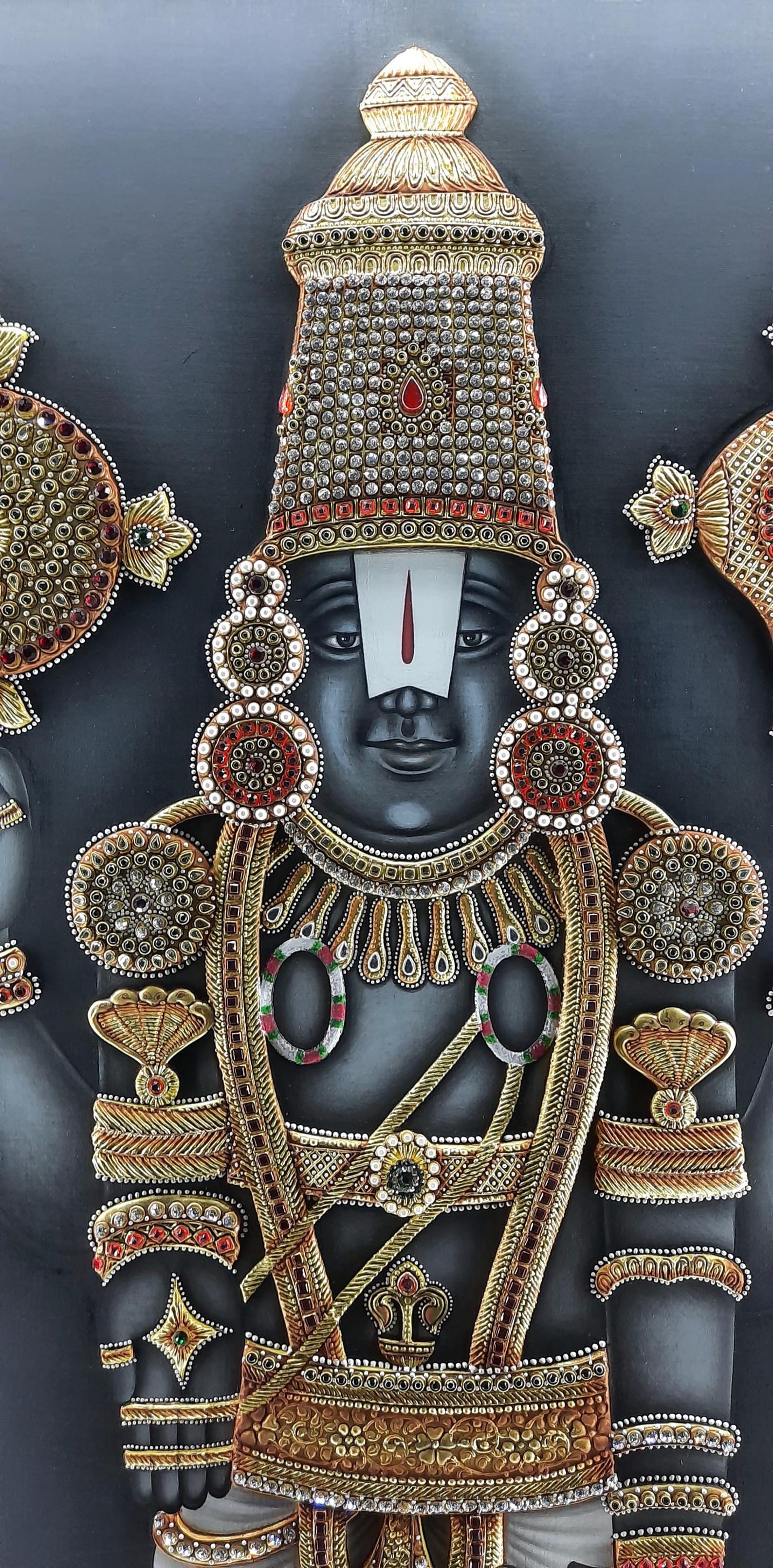 Handmade Tirupati Balaji Tanjore Painting: Gold Foil, Ruby & Emerald ...