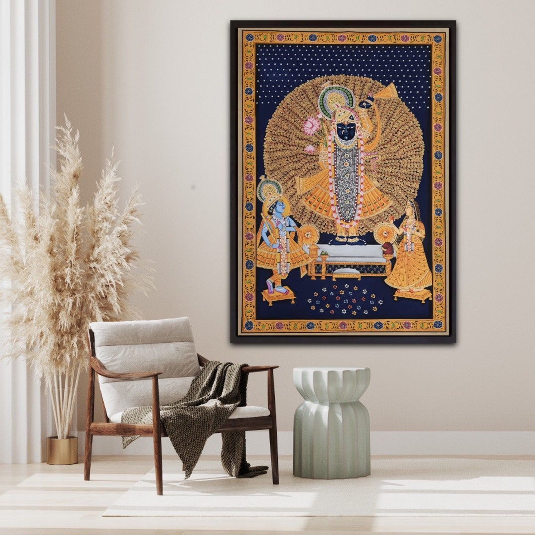 Lord Shrinathji Pichwai Painting: Handmade Traditional Krishna Art - Etsy