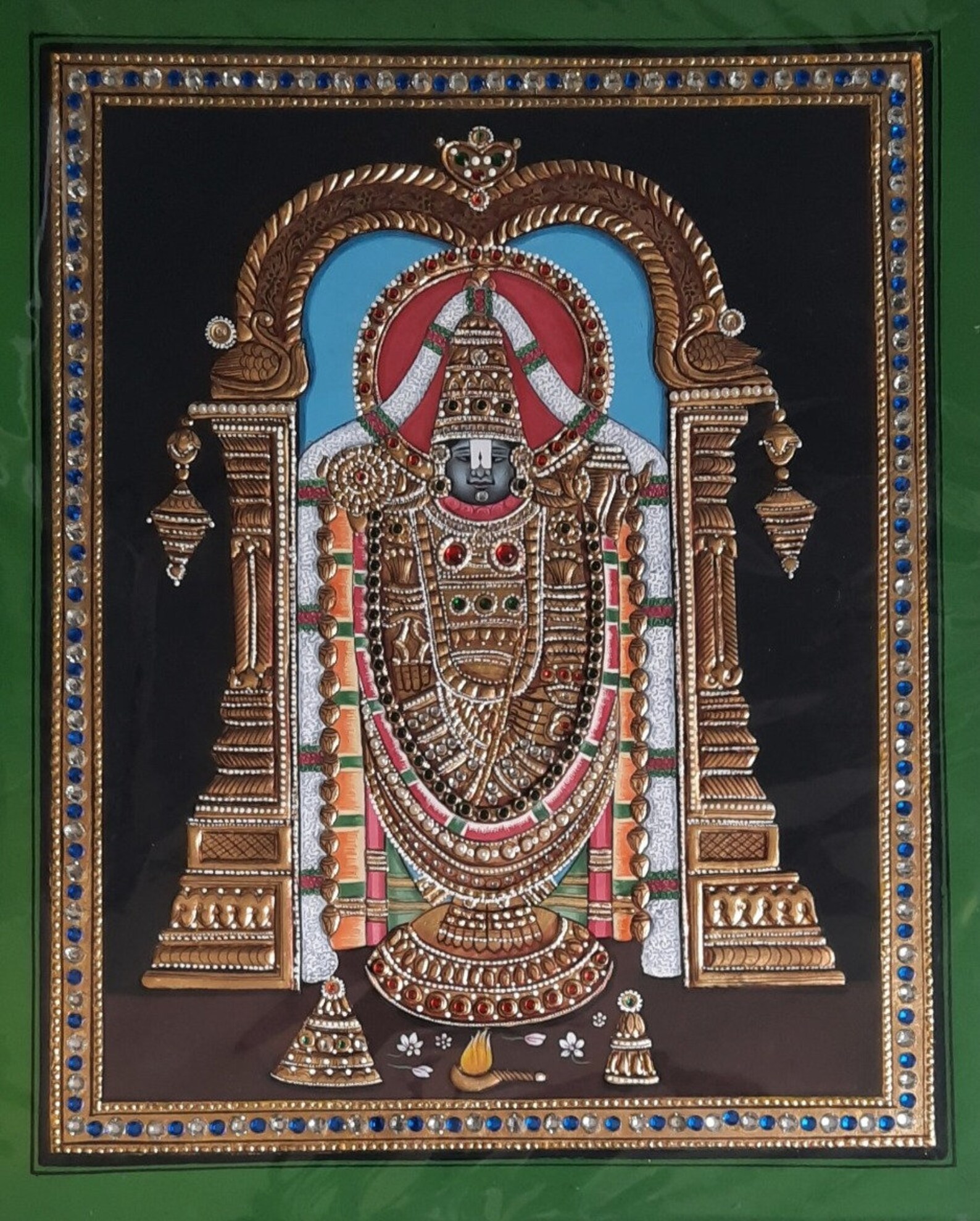 Handmade Tanjore Painting: Hindu God Ganesh, Gold Foil & Swarovski - Etsy