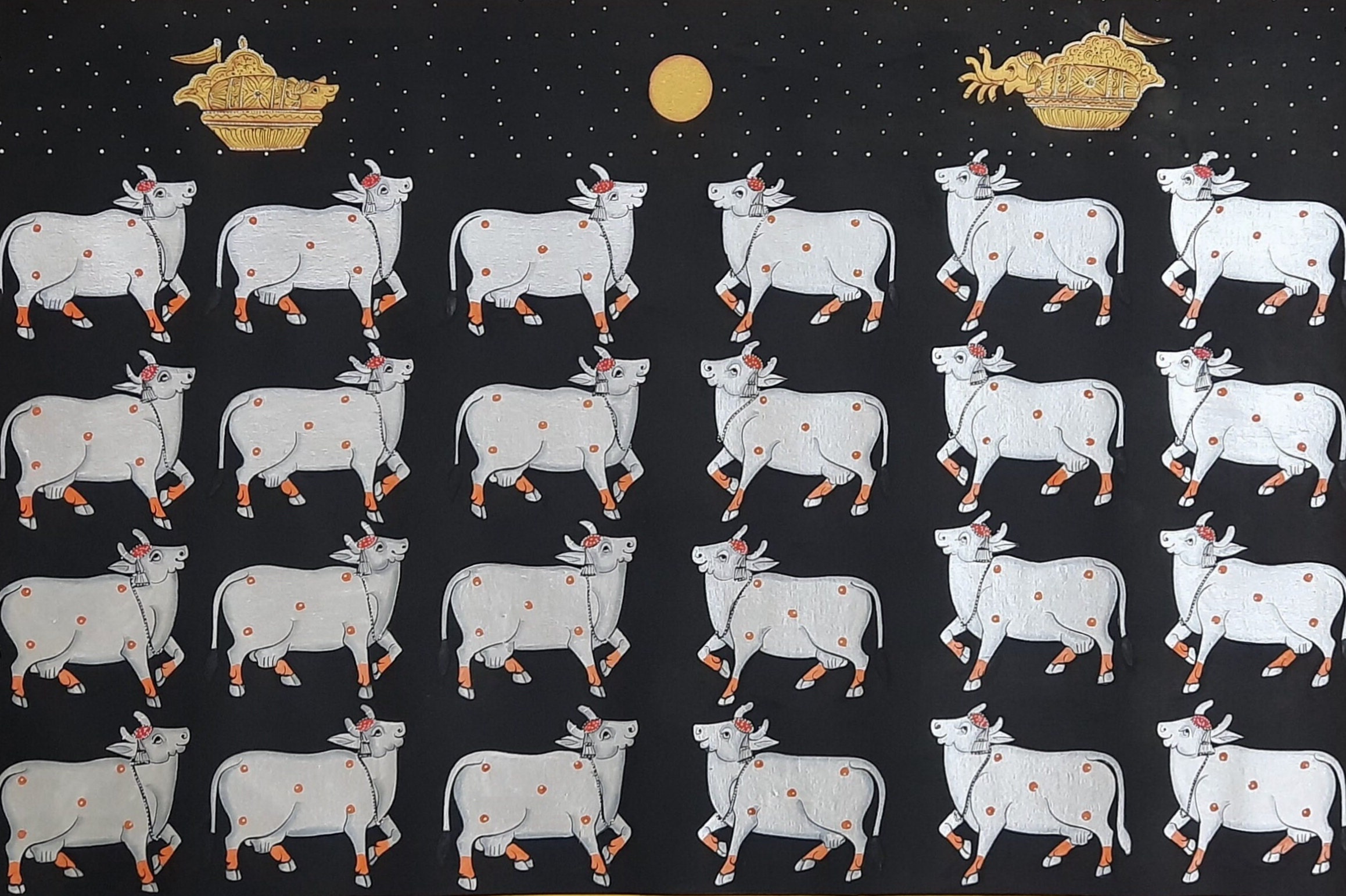 Silver Cows Pichwai Painting: Traditional Indian Wall Decor - Etsy