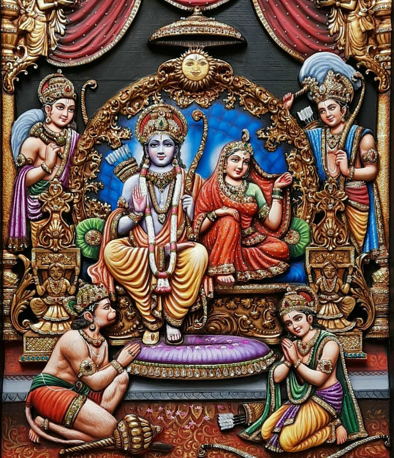 Ram Darbar Tanjore Art: 3D Embossed Gold Foil Painting - Etsy
