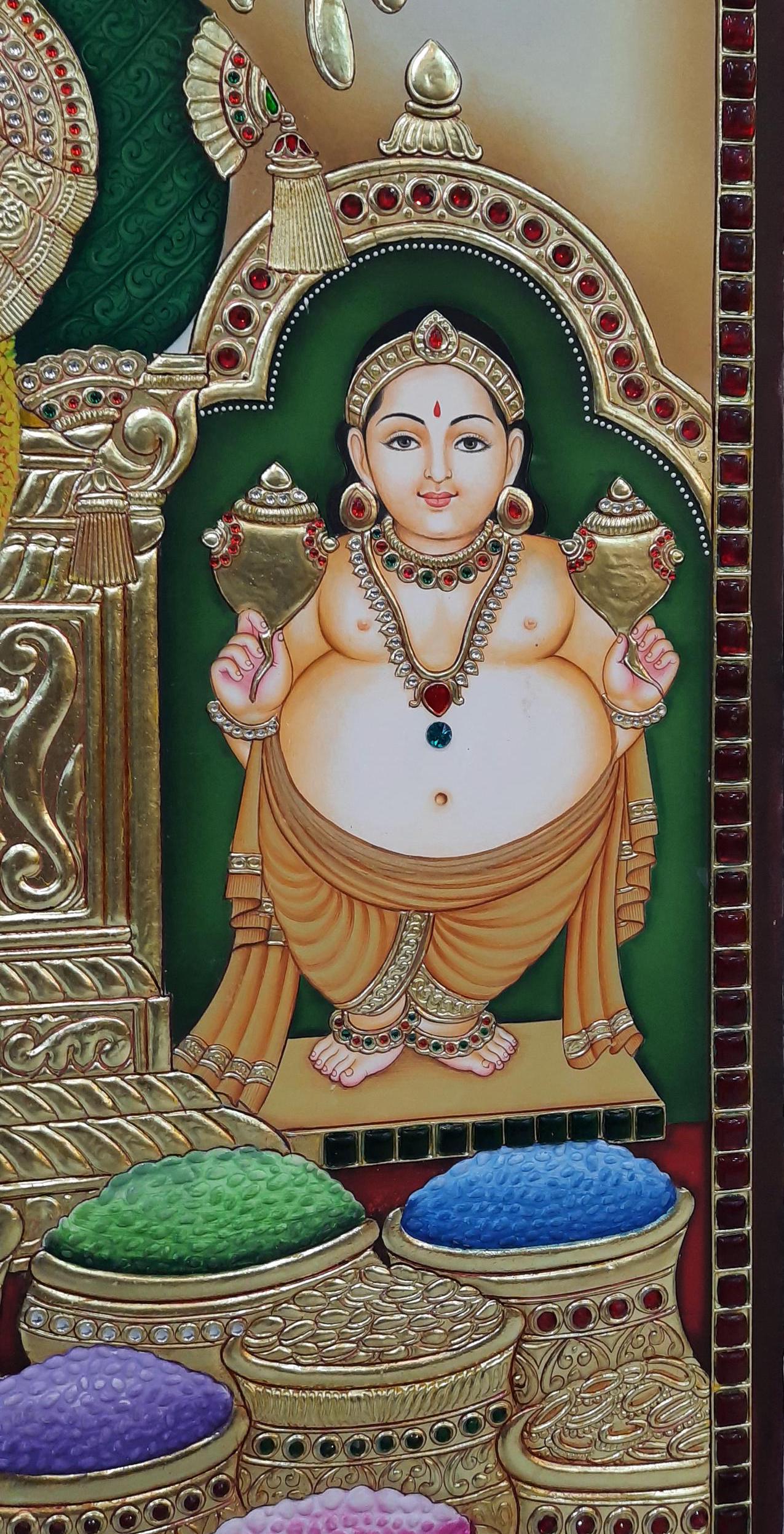 Lord Kuber & Goddess Lakshmi Tanjore Painting, Gold Foil, Ruby, Emerald ...