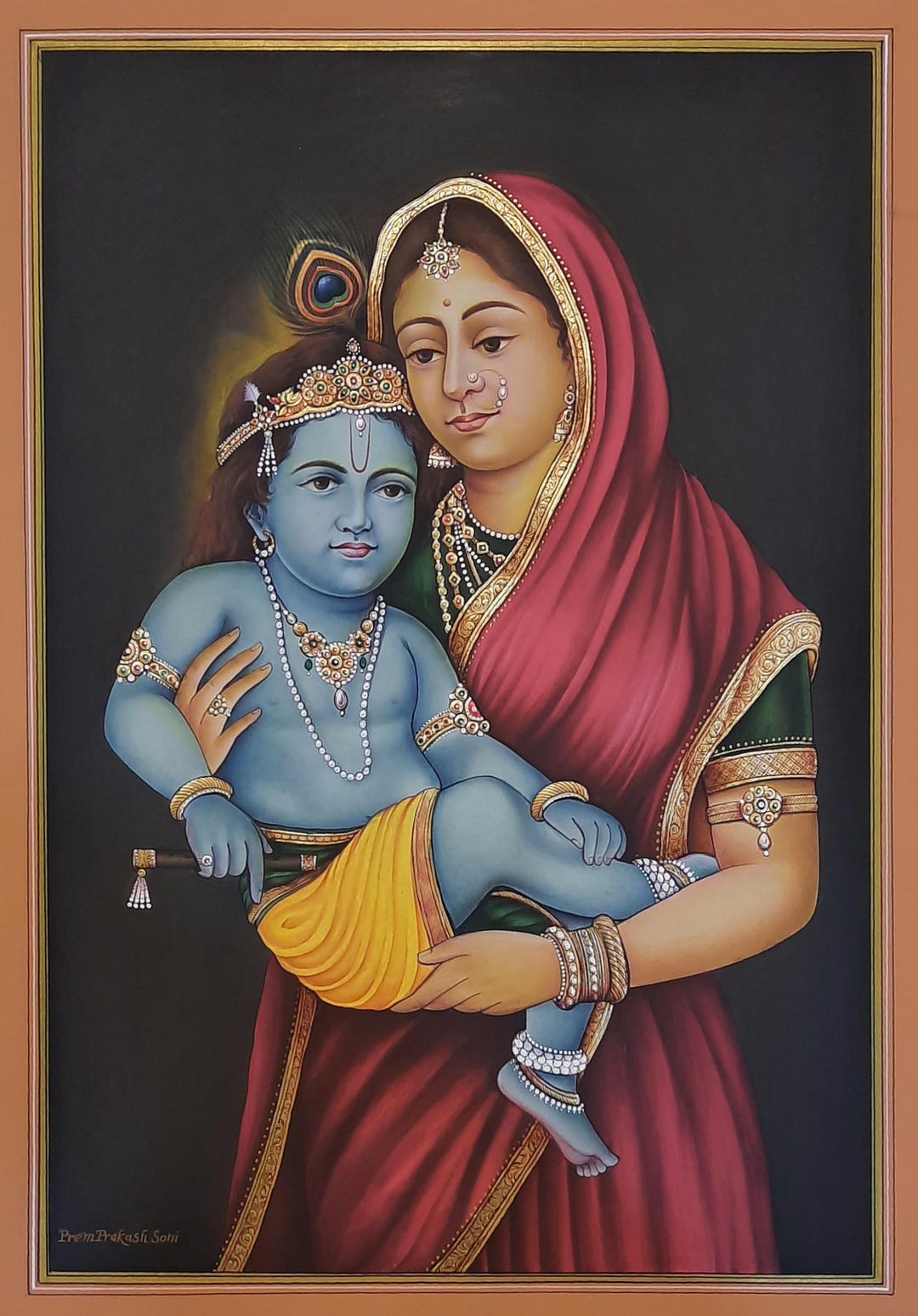 Bal Krishna With Yashoda Ma Handmade Painting on Paper Sheet, Krishna ...