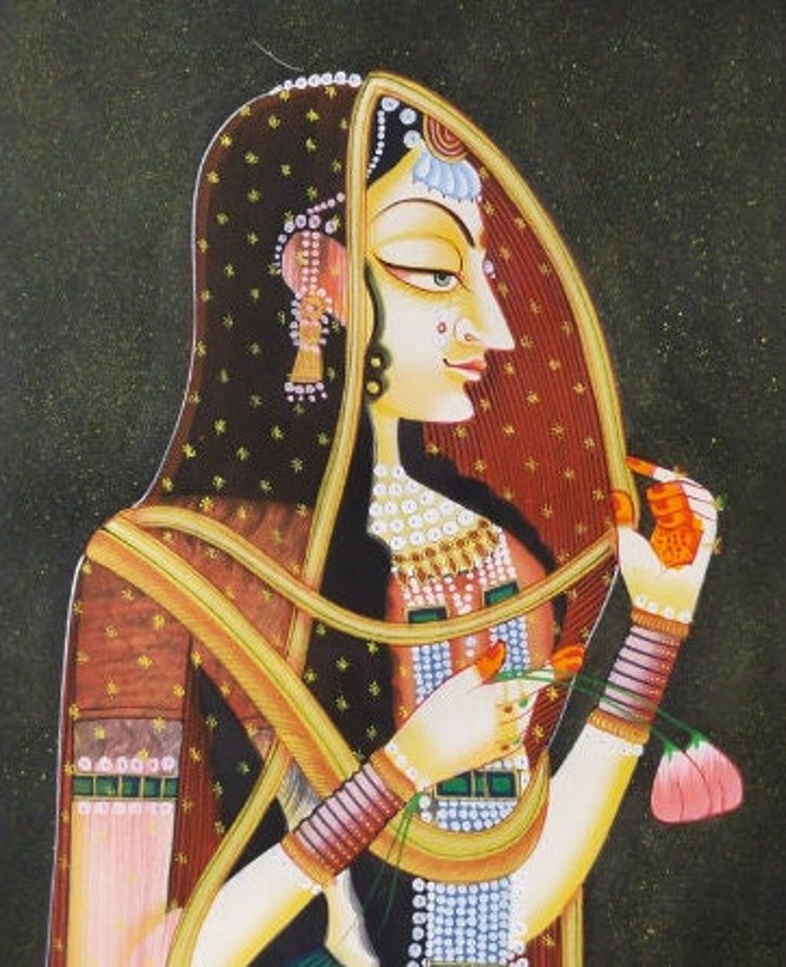 Handmade Bani Thani Miniature Painting: Indian Lady Artwork on Silk - Etsy