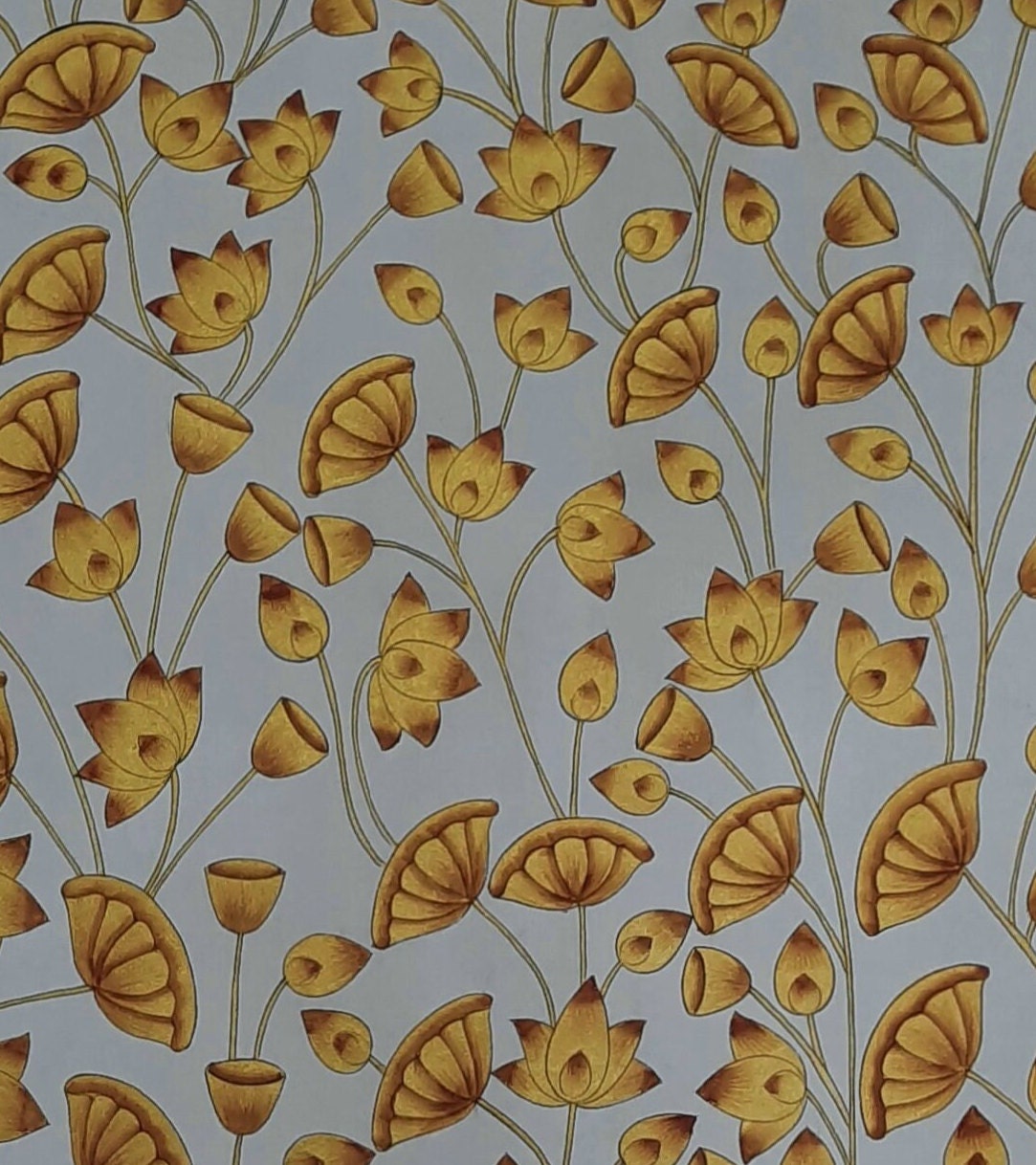 Golden Kamal Talai Handmade Pichwai Painting on Cotton Cloth, Pichwai ...