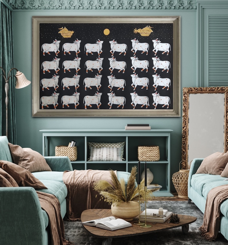 Traditional Wall Painting of Beautiful Silver Cows Pichwai - Etsy