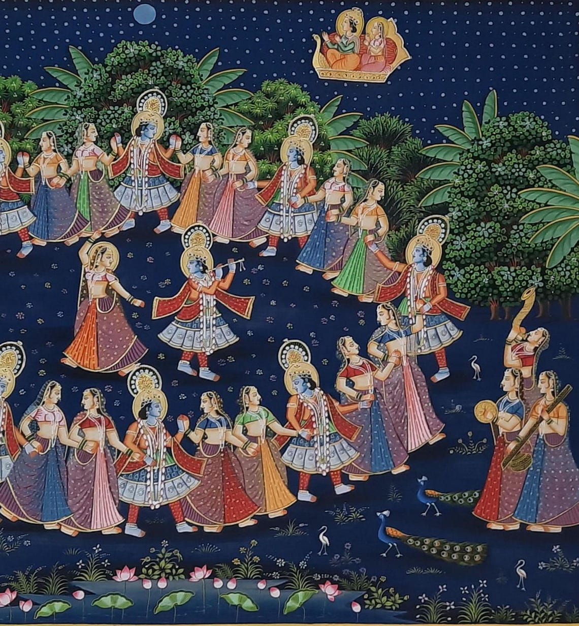 Hand Painted Radha Krishna Raas Leela Pichwai Painting, Krishna ...