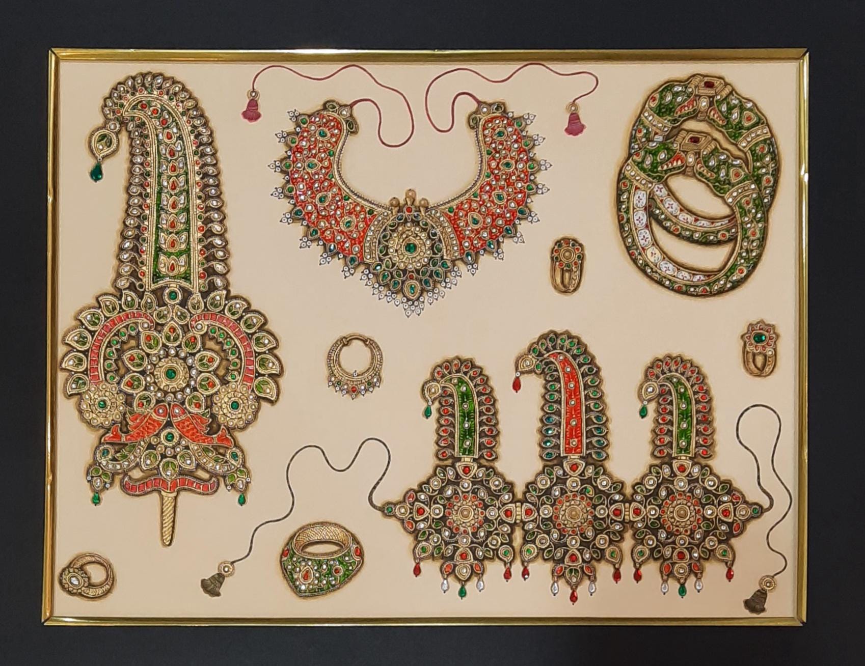 Hand Painted Jewellery Set Painting: Indian Classical Art, Wall Decor ...