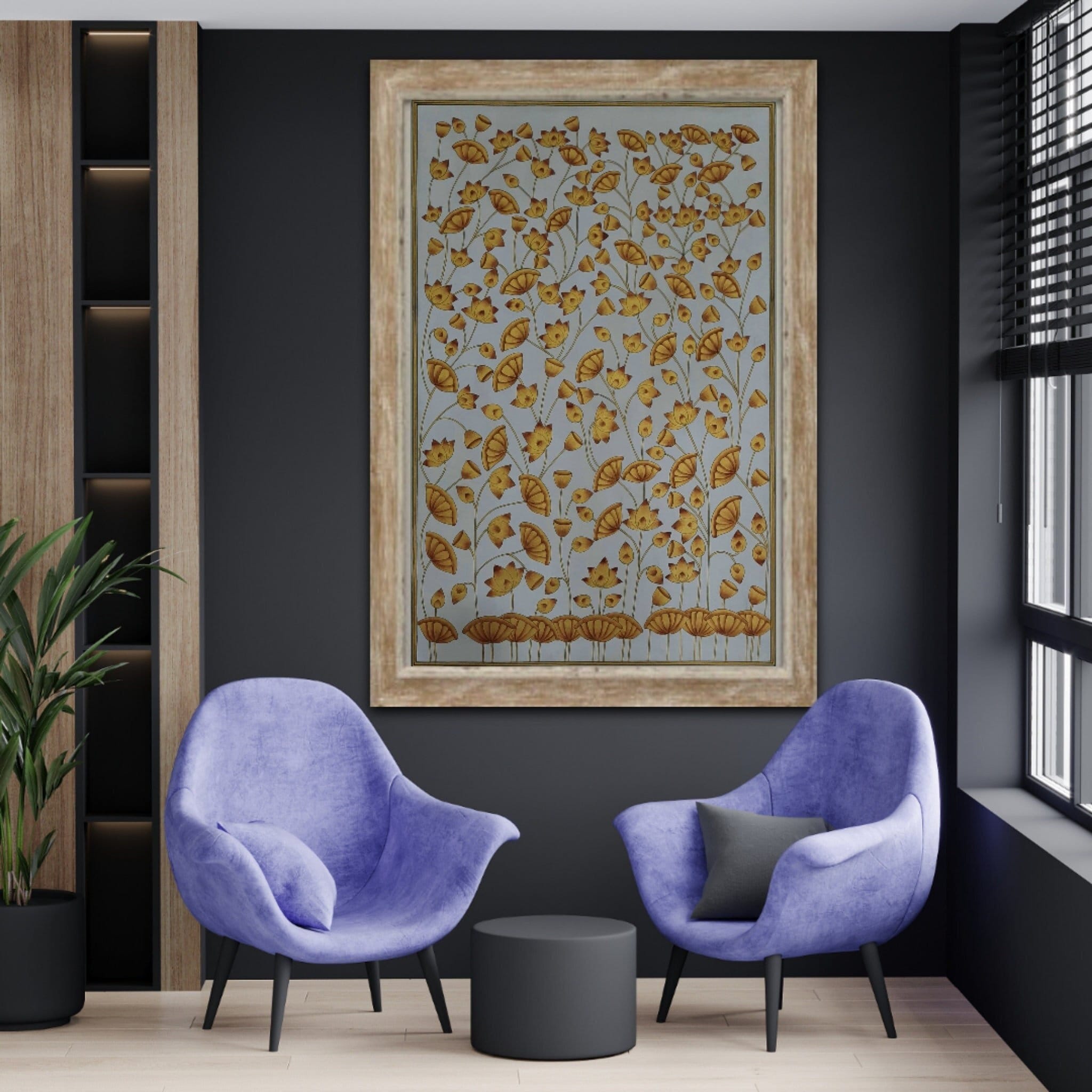 Golden Kamal Talai Handmade Pichwai Painting on Cotton Cloth, Pichwai ...