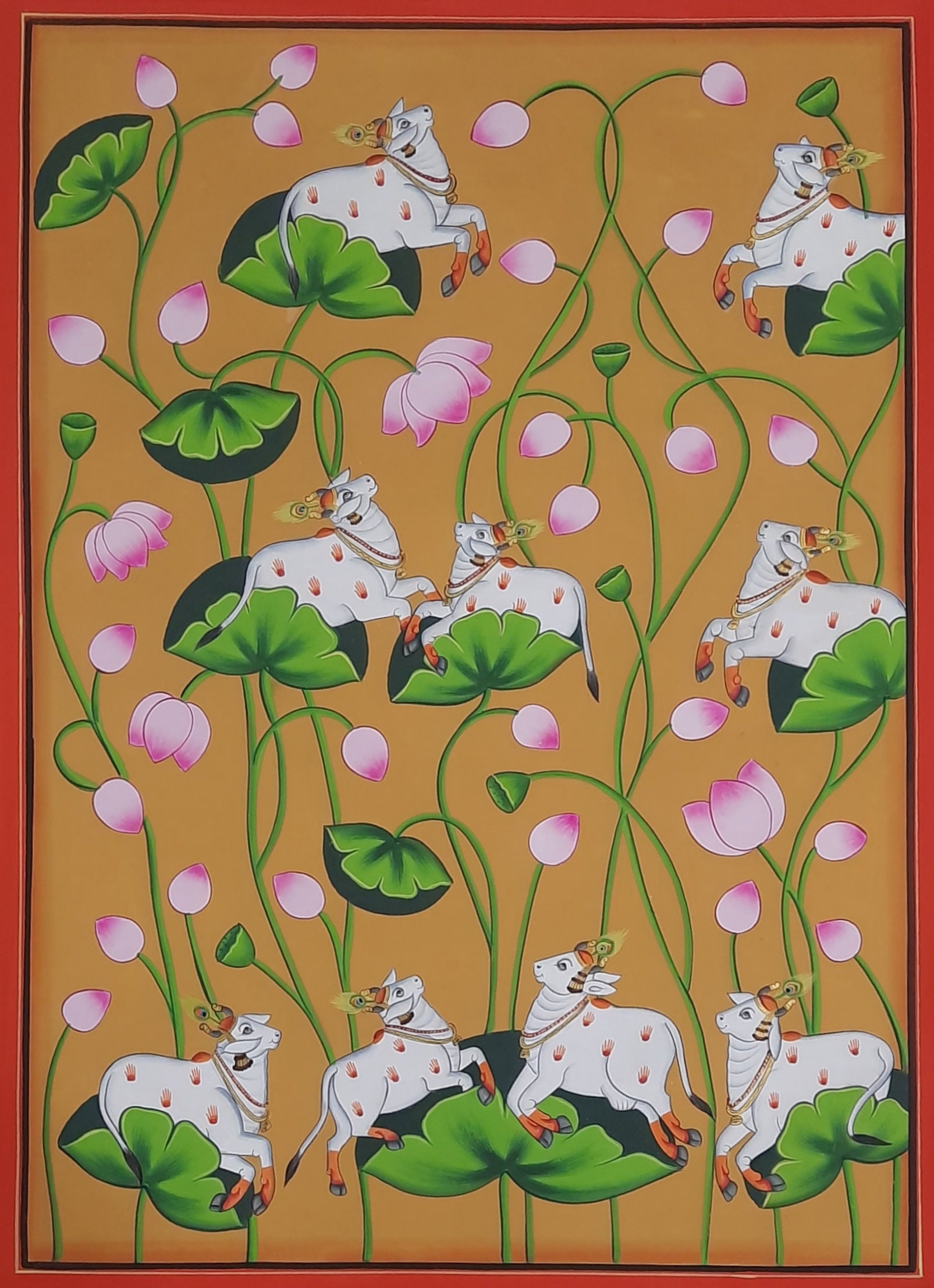 Indian Traditional Kamal Talai With Beautiful Cows Pichwai Handmade ...