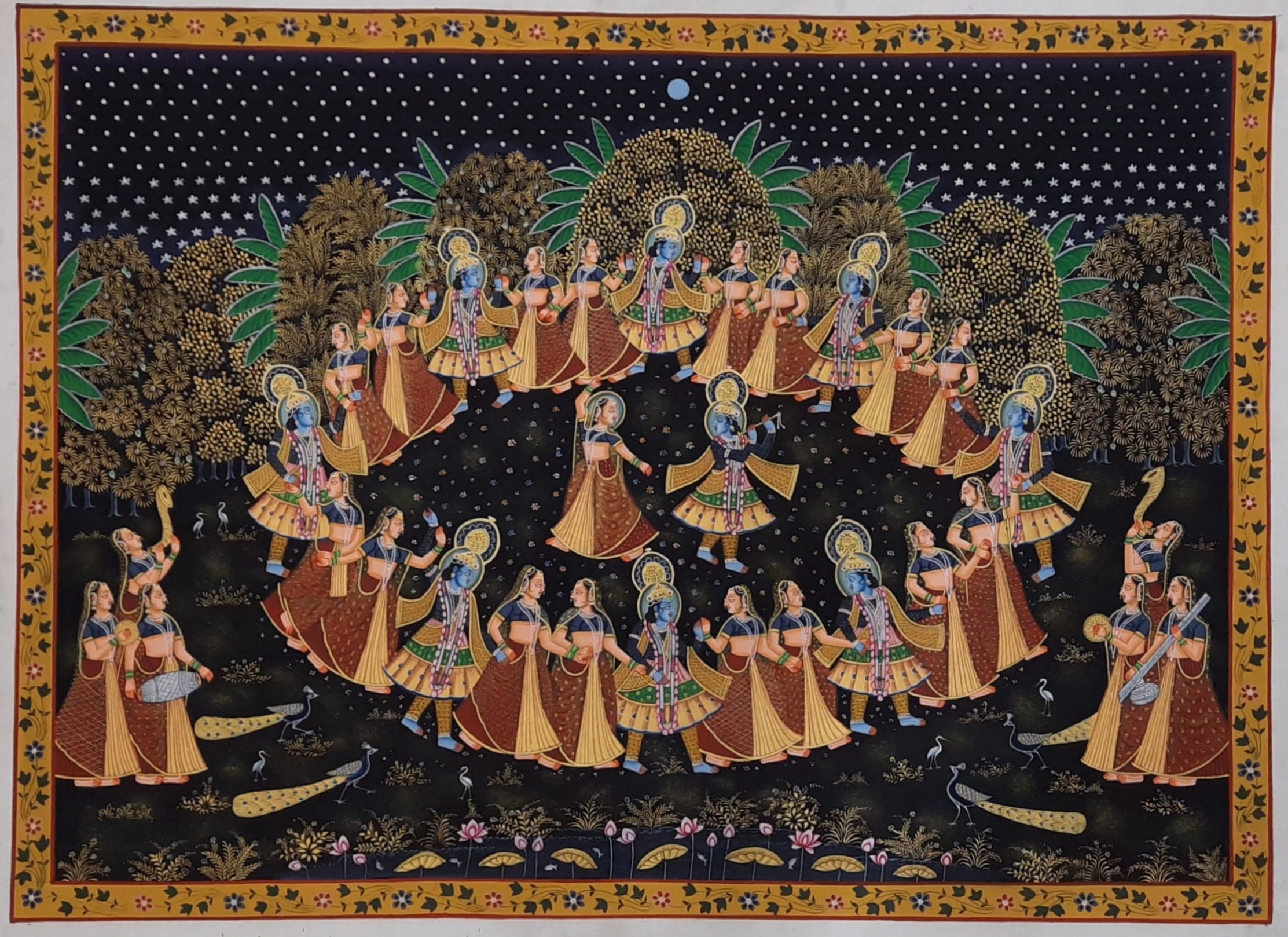 Hand Painted Radha Krishna Raas Leela Pichwai Painting, Raas Leela ...