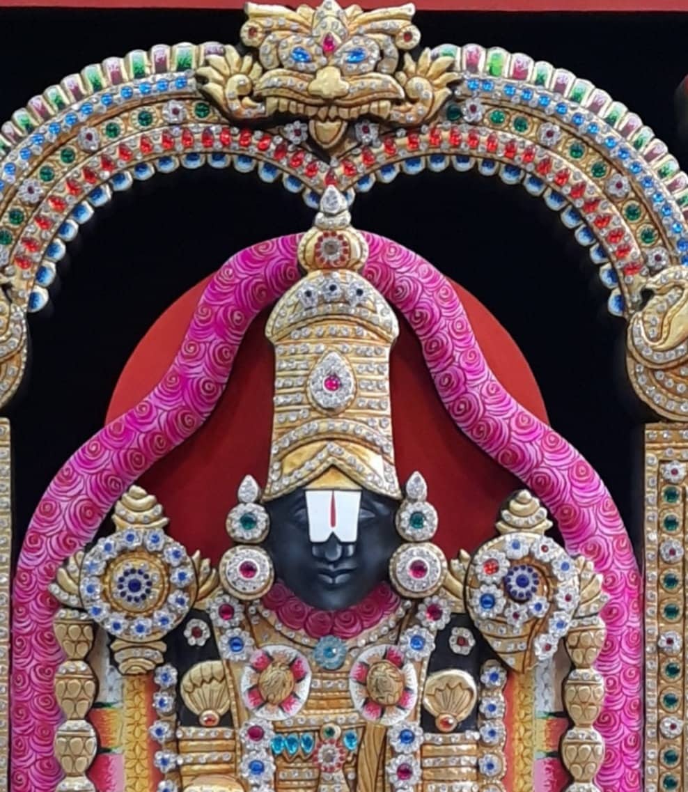 Venkateswara Swamy 3D Embossed Handmade Painting: Real Gold Foil, Ruby ...