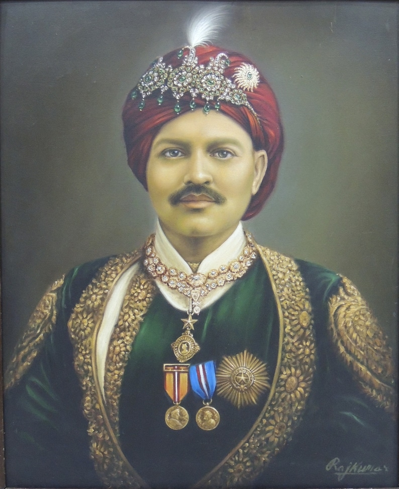 Vintage Indian King Fine Painting Rajasthani Maharaja Canvas - Etsy