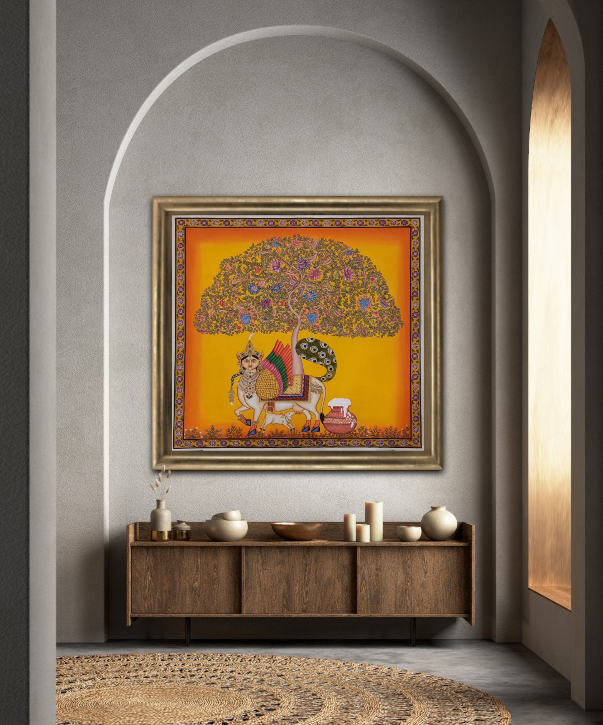 Kamadhenu Pichwai Painting, Hand Painted Pichwai Painting of Kamadhenu ...