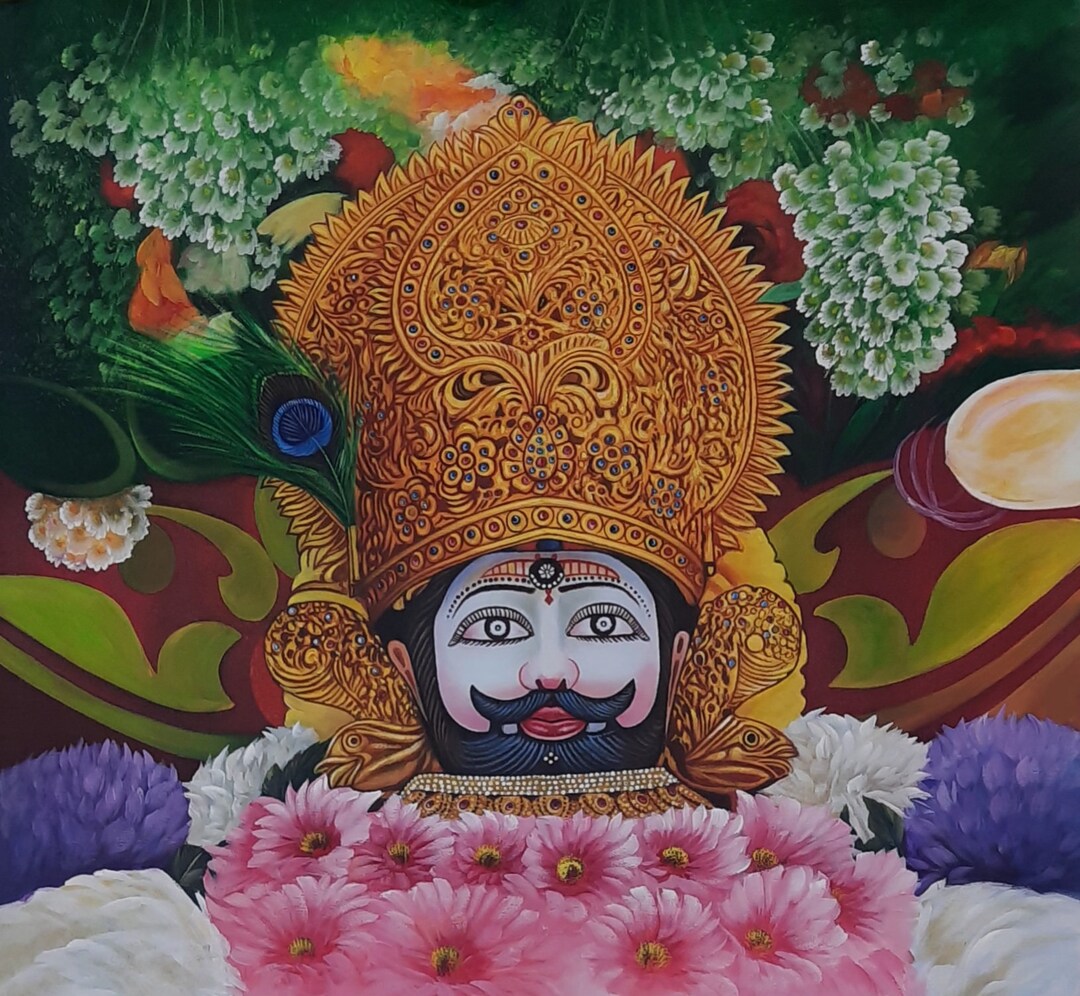 Handmade Khatu Shyam Ji Painting: Krishna Canvas Art (28x28 Inch) - Etsy