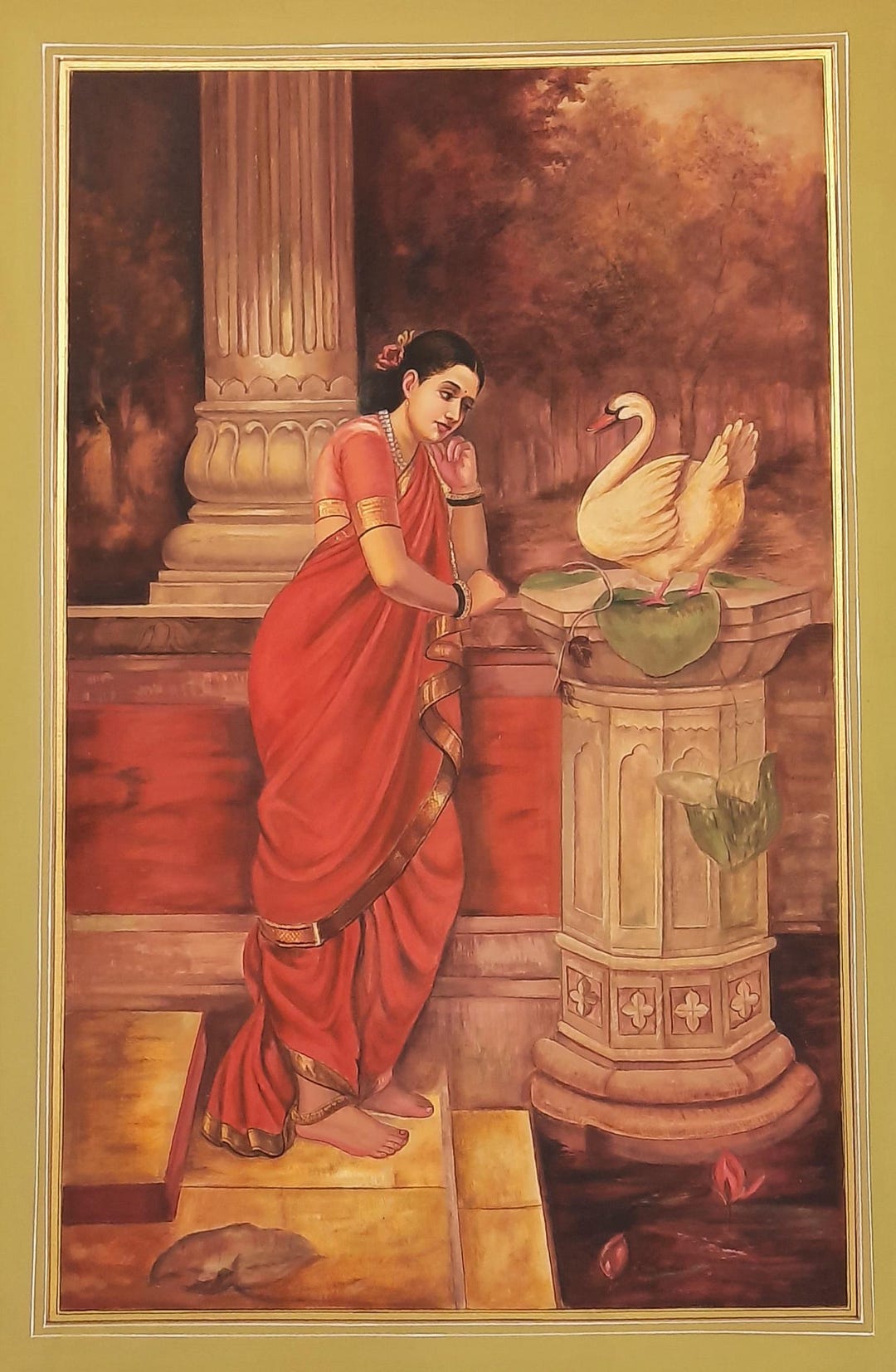 A Lady With Swan Raja Ravi Verma Painting, Hamsa Damyanti Reproduction ...